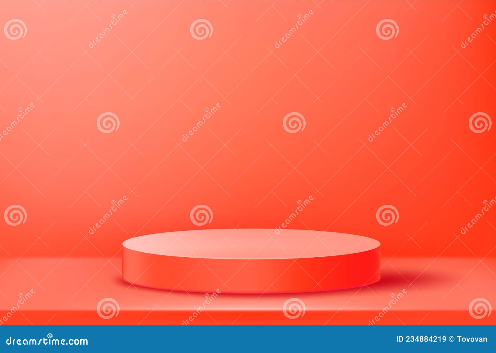 Red Empty Illuminated Room with Circle Platform Stock Vector ...