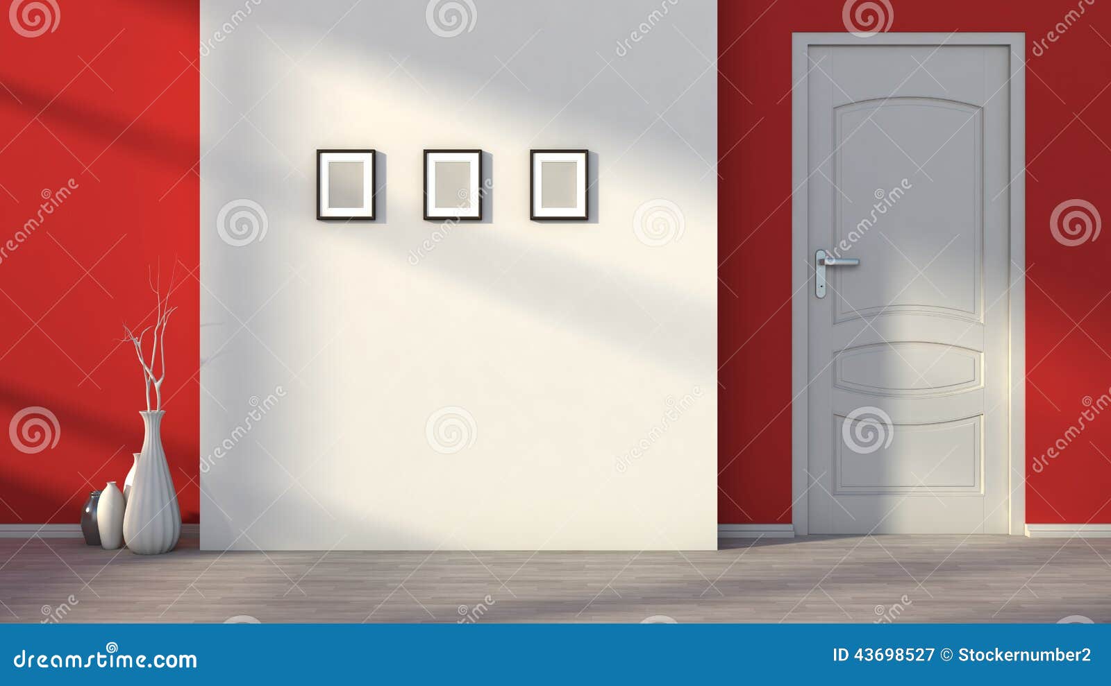 Red Empty Interior with a White Door Stock Illustration - Illustration ...