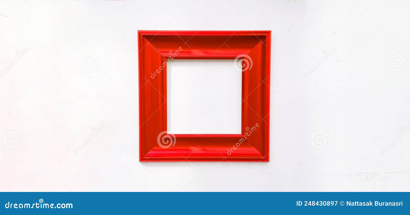 Red Empty Picture Frame Isolated on White Wall with Copy Space. Stock ...
