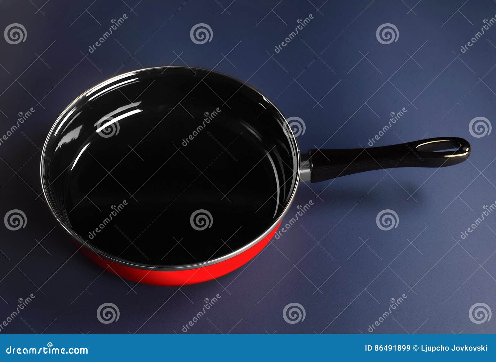 Red Enameled Pan with Handle Stock Image - Image of black, cast: 86491899