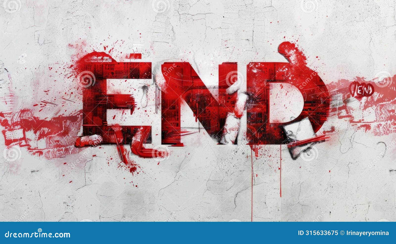Red END Graffiti with Splatters on Textured Wall Stock Image - Image of ...