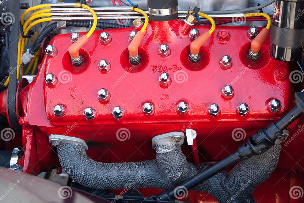 Red Engine Manifold on Hot Rod Editorial Stock Image - Image of rods ...