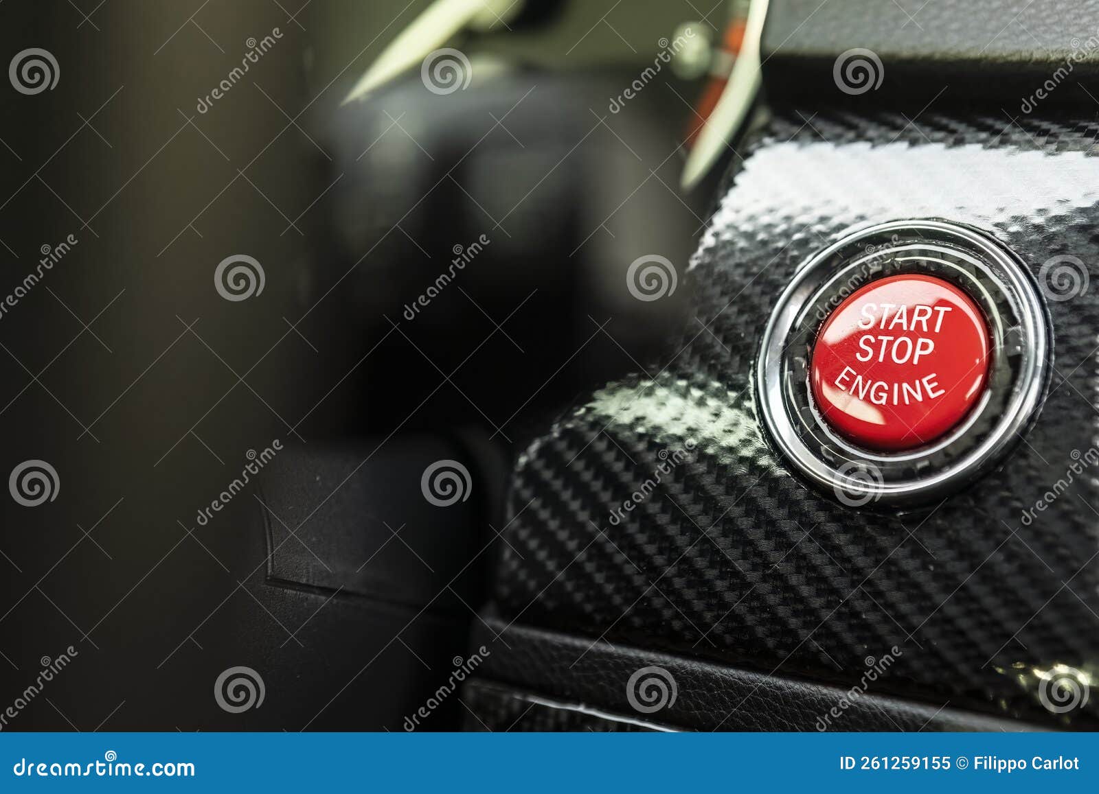 Red Engine Start Button Detail. Car Dashboard with Focus on Red Engine ...