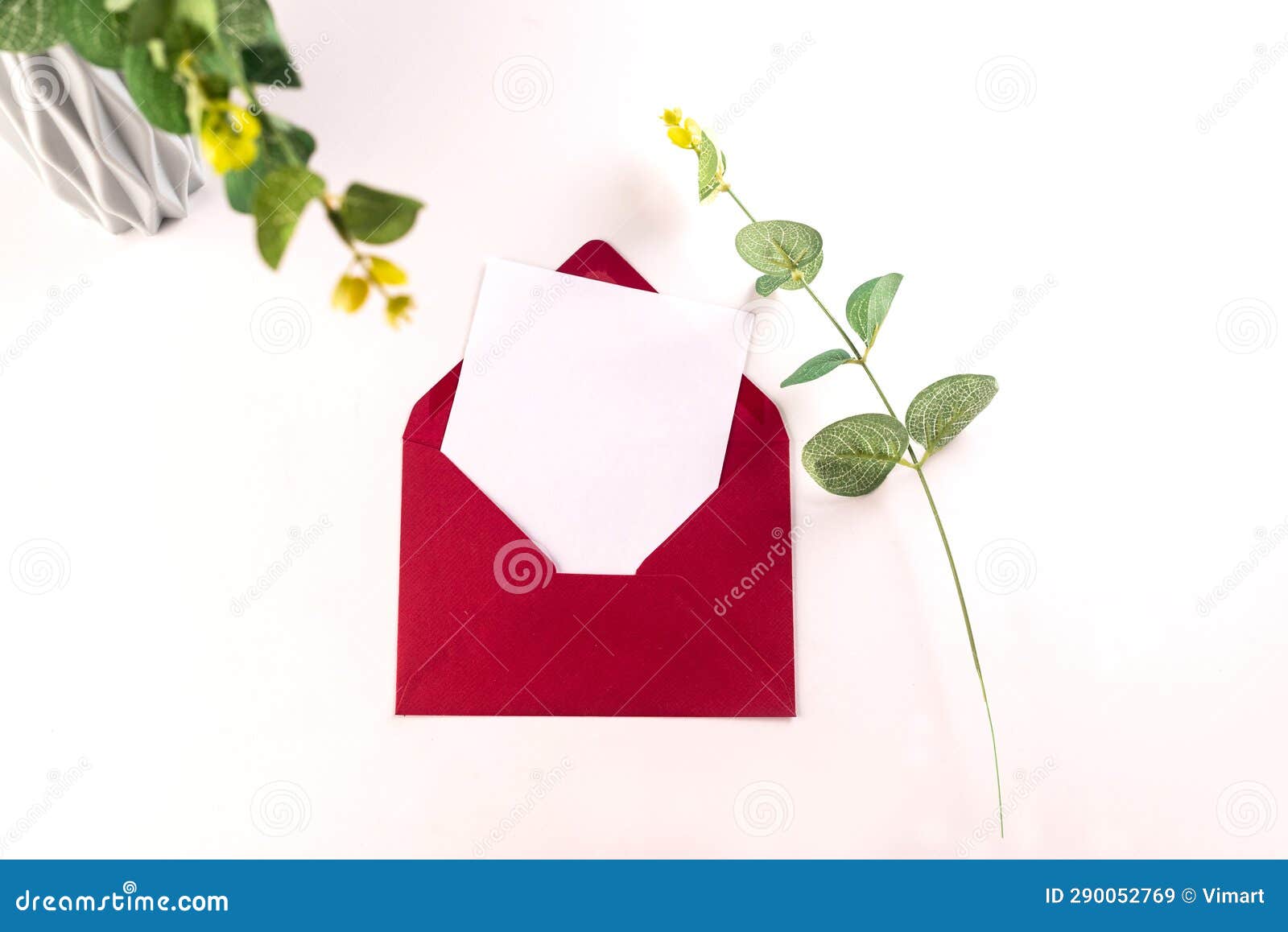 Red Envelope with Empty White Card for Text on White Background Stock ...