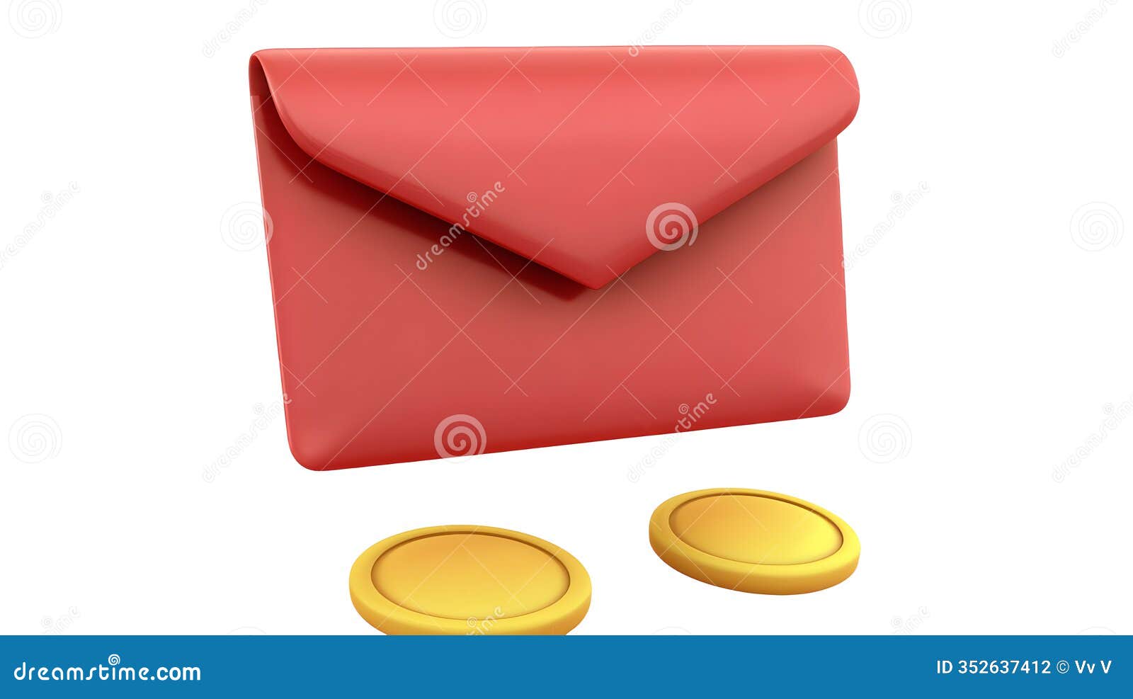 Red Envelope with Gold Coins on a White Background Stock Illustration ...