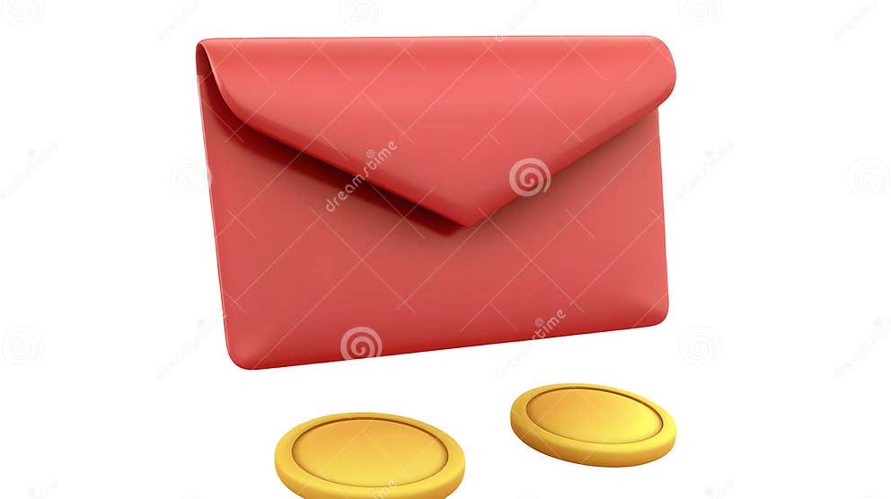Red Envelope with Gold Coins on a White Background Stock Illustration ...