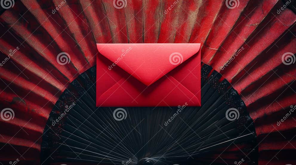 Red Envelope Resting on a Red and Black Fan Stock Illustration ...