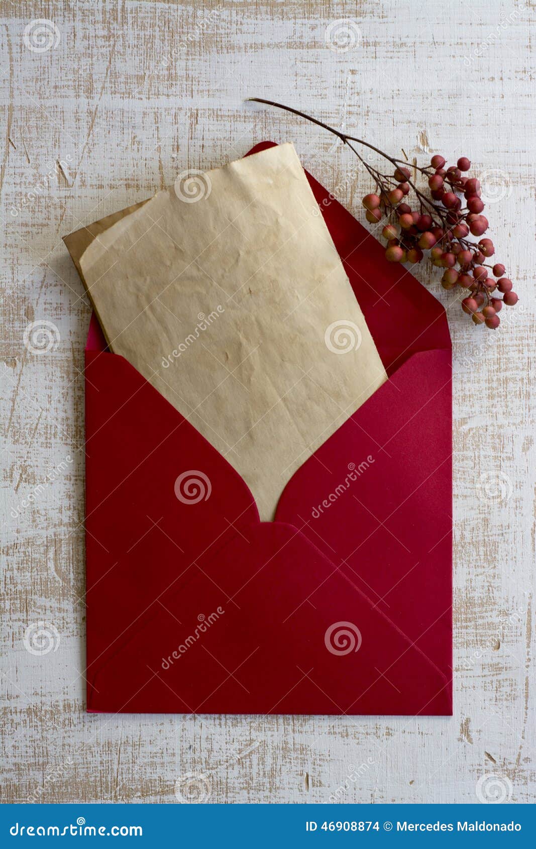 Red Envelope, Vintage Letter, Weathered White Wood Stock Photo - Image ...