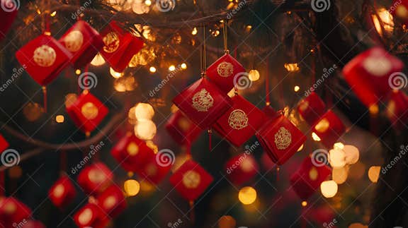 Red Envelopes Hanging from a Tree Branch Stock Illustration ...