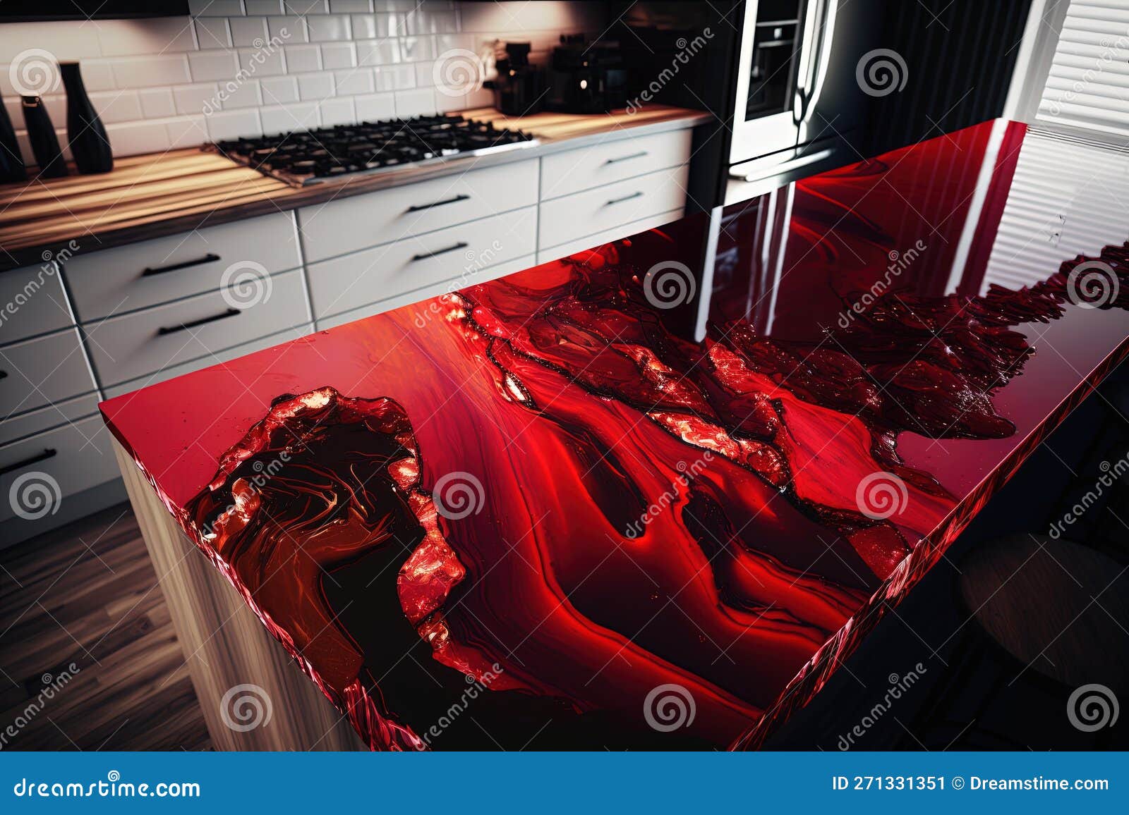 Red Epoxy Resin Kitchen Countertops. Generative AI Stock Illustration ...