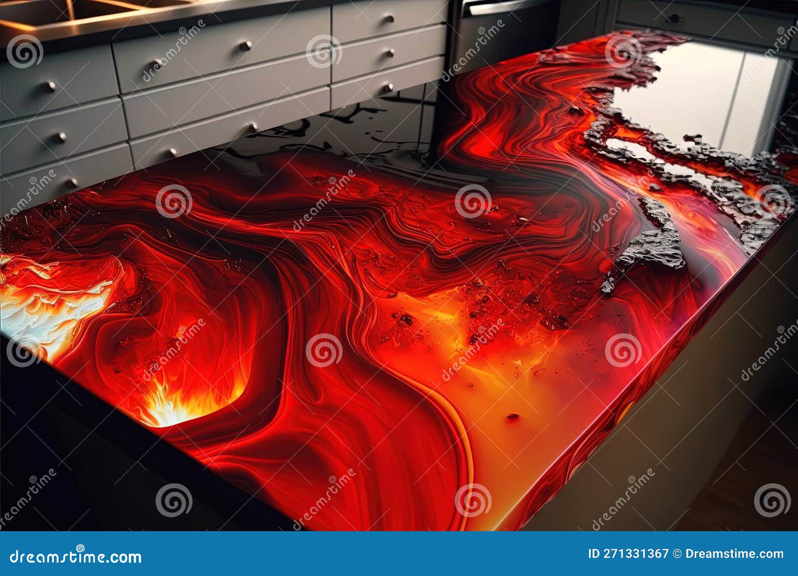 Red Epoxy Resin Kitchen Countertops. Generative AI Stock Illustration ...