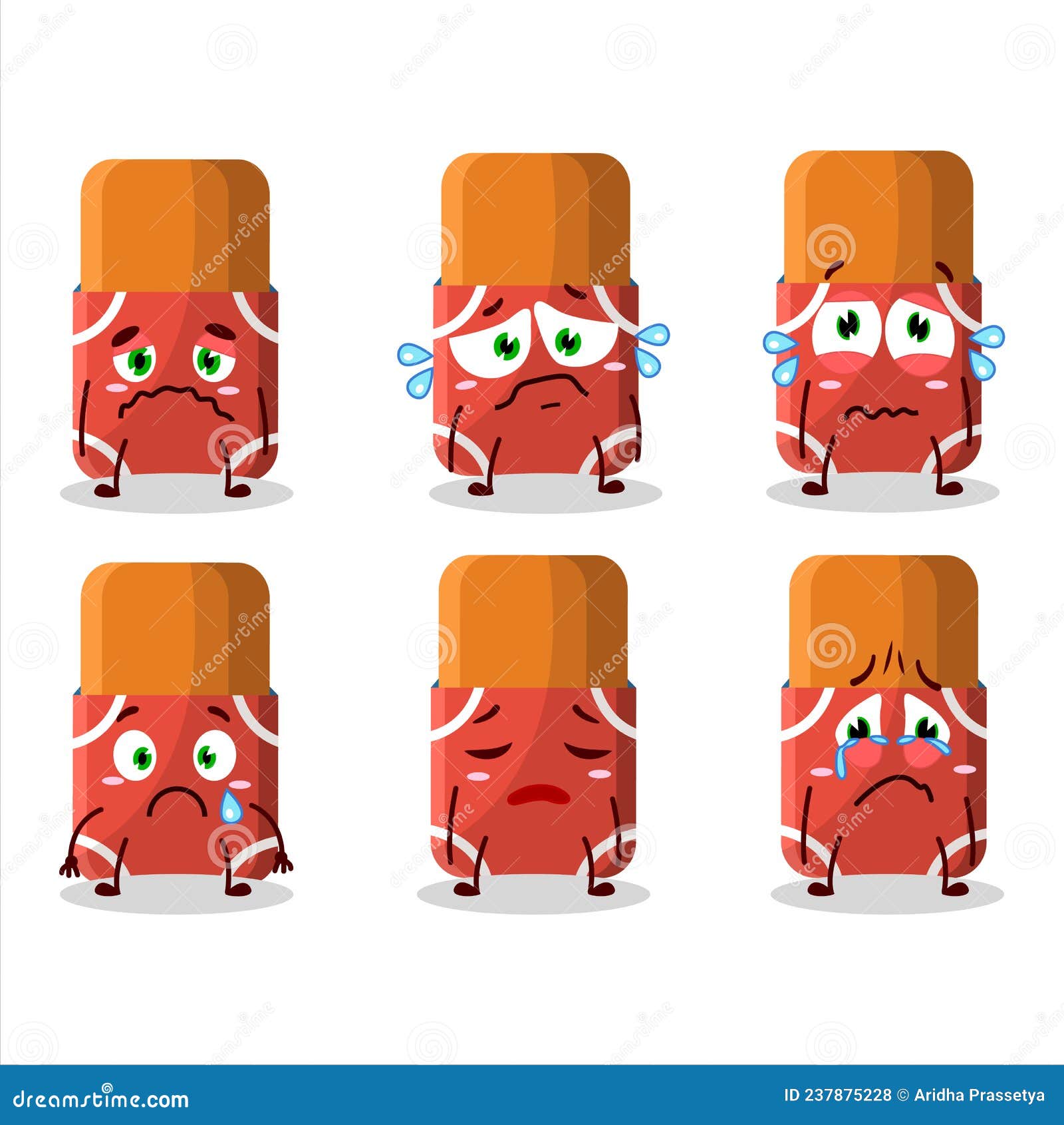 Red Eraser Cartoon Character with Sad Expression Stock Vector ...