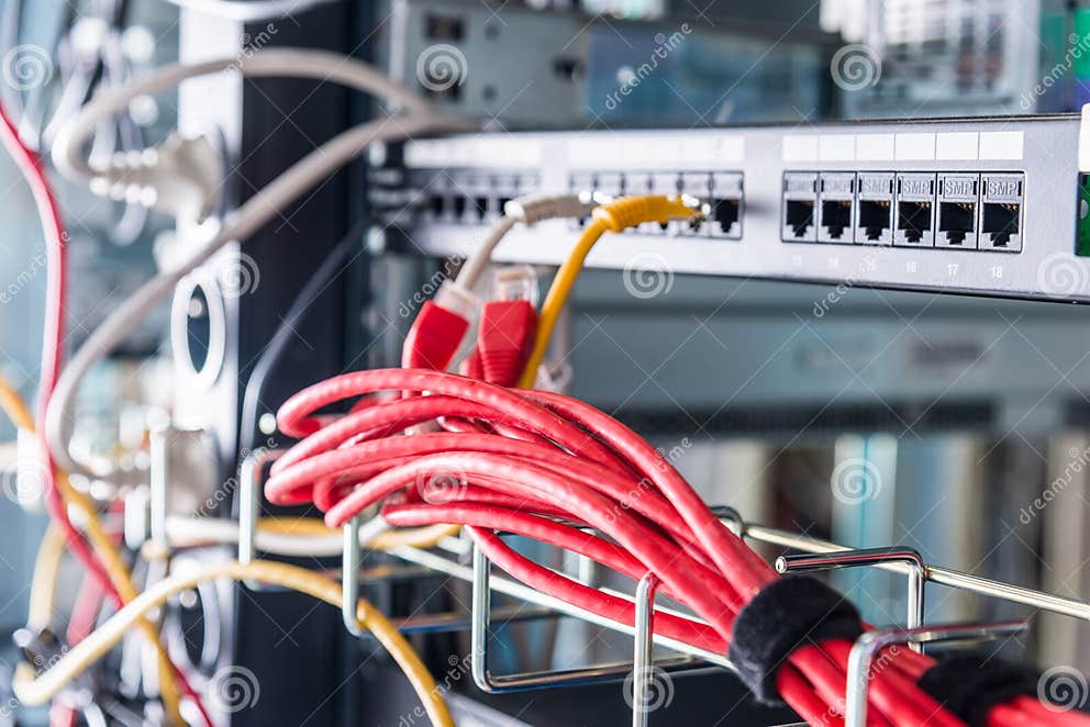 Red Ethernet Cables Connected To Switch Stock Image - Image of port ...