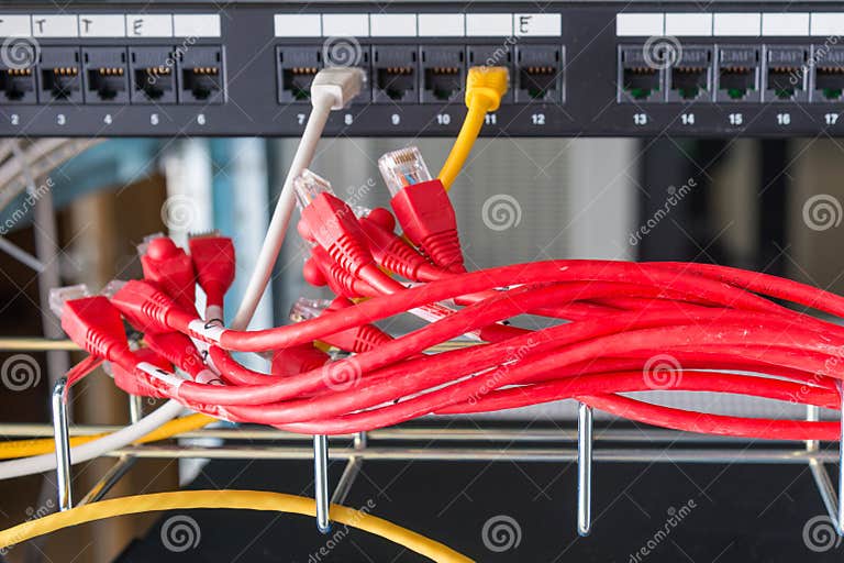 Red Ethernet Cables Connected To Switch Stock Photo - Image of date ...