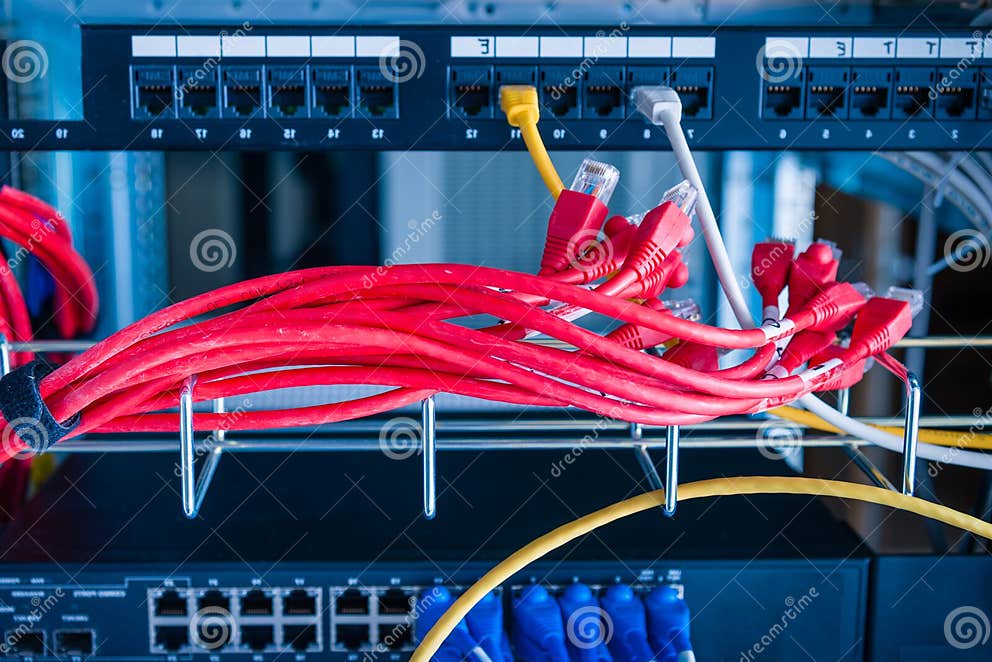 Red Ethernet Cables Connected To Switch Stock Photo - Image of cable ...