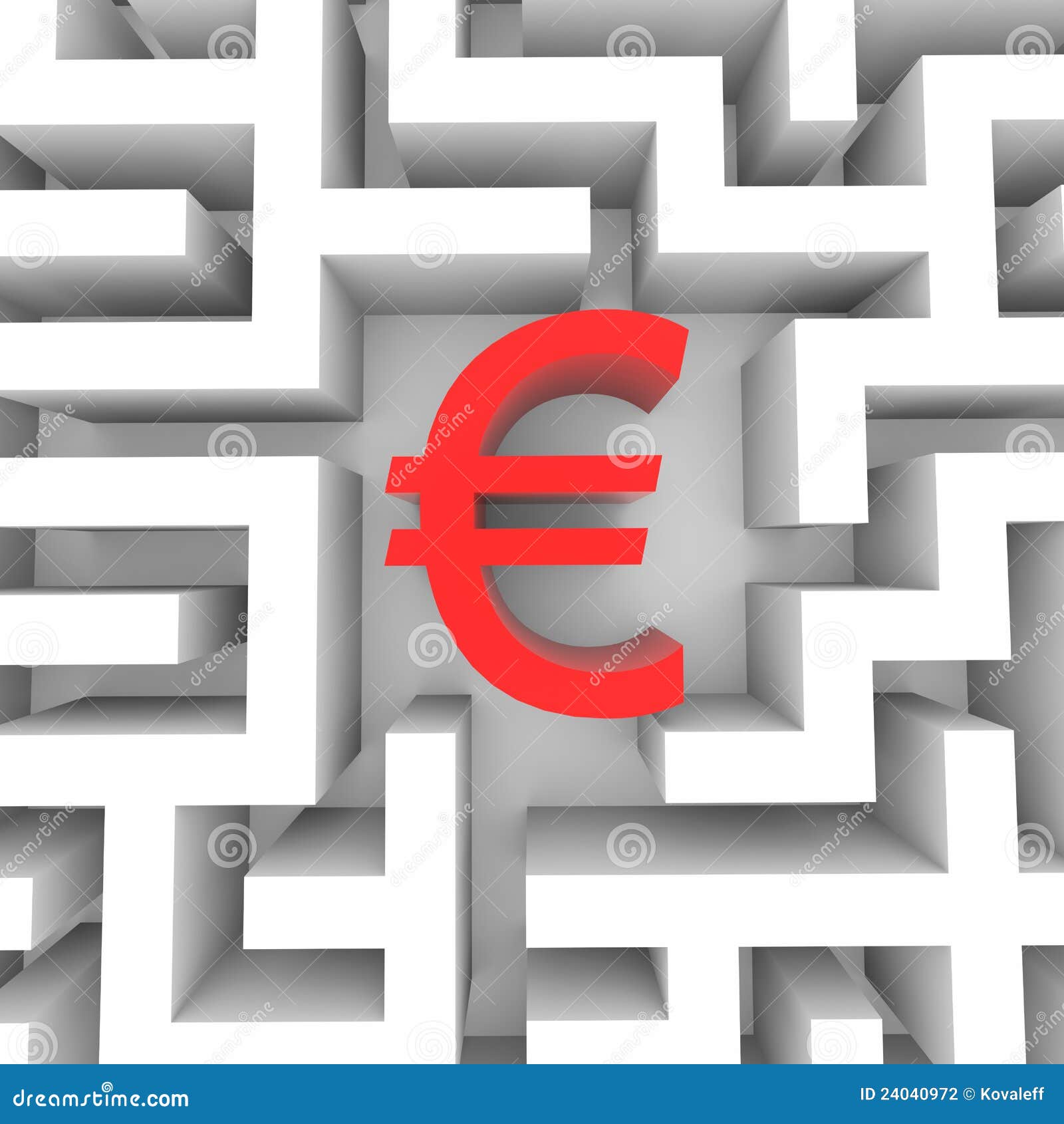 Red Euro Sign into the Maze. Stock Illustration - Illustration of goal ...