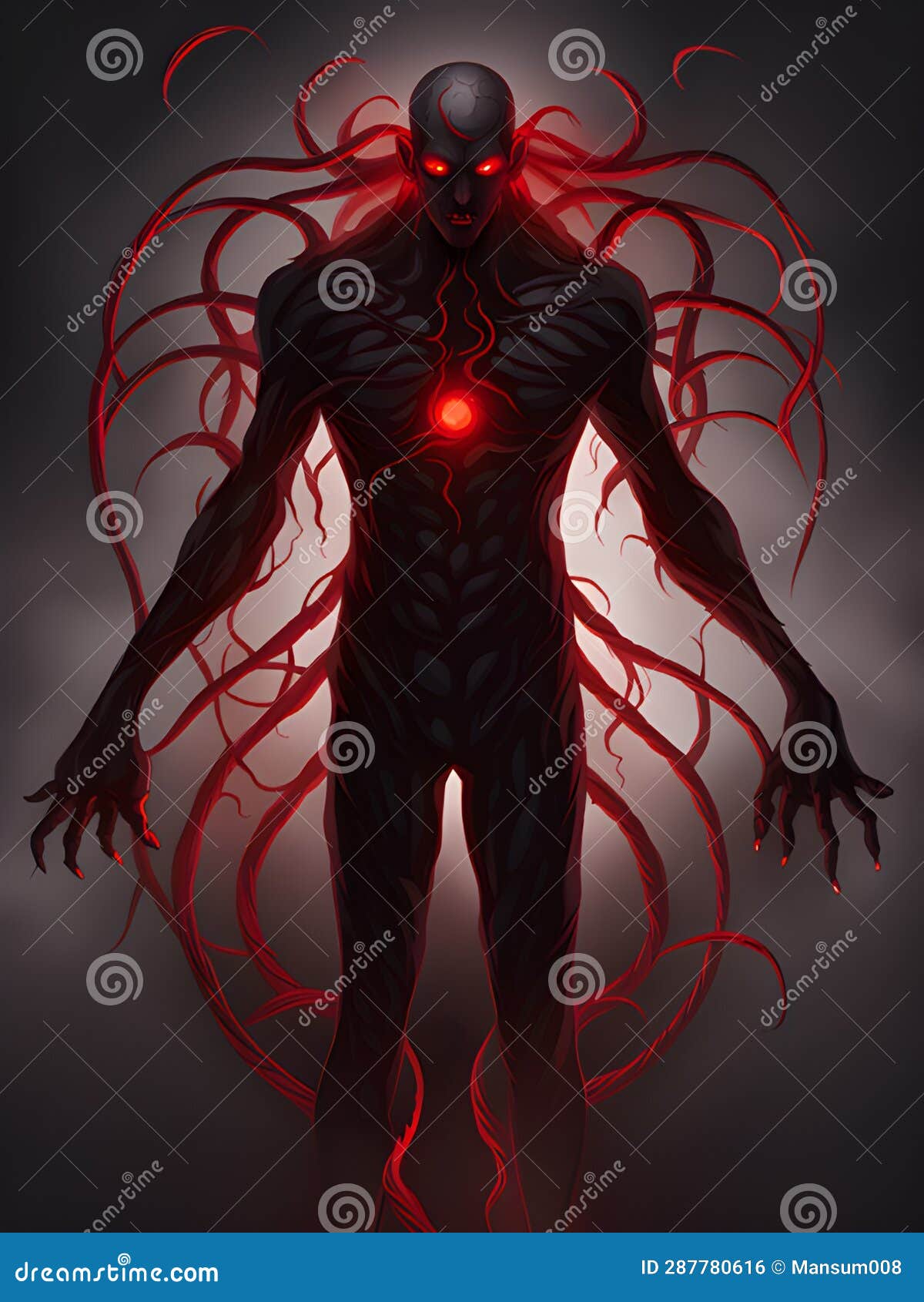 Red Evil Monster in Black Background, Ai Generated Stock Illustration ...