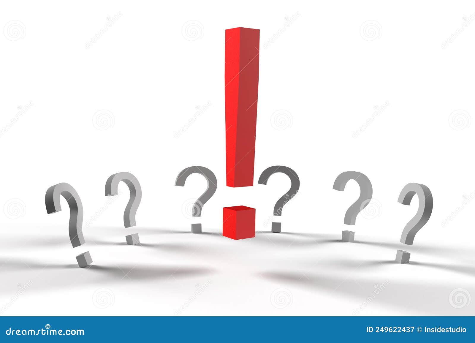 Red Exclamation Mark in Front of a Lot of Question Marks. Stock ...