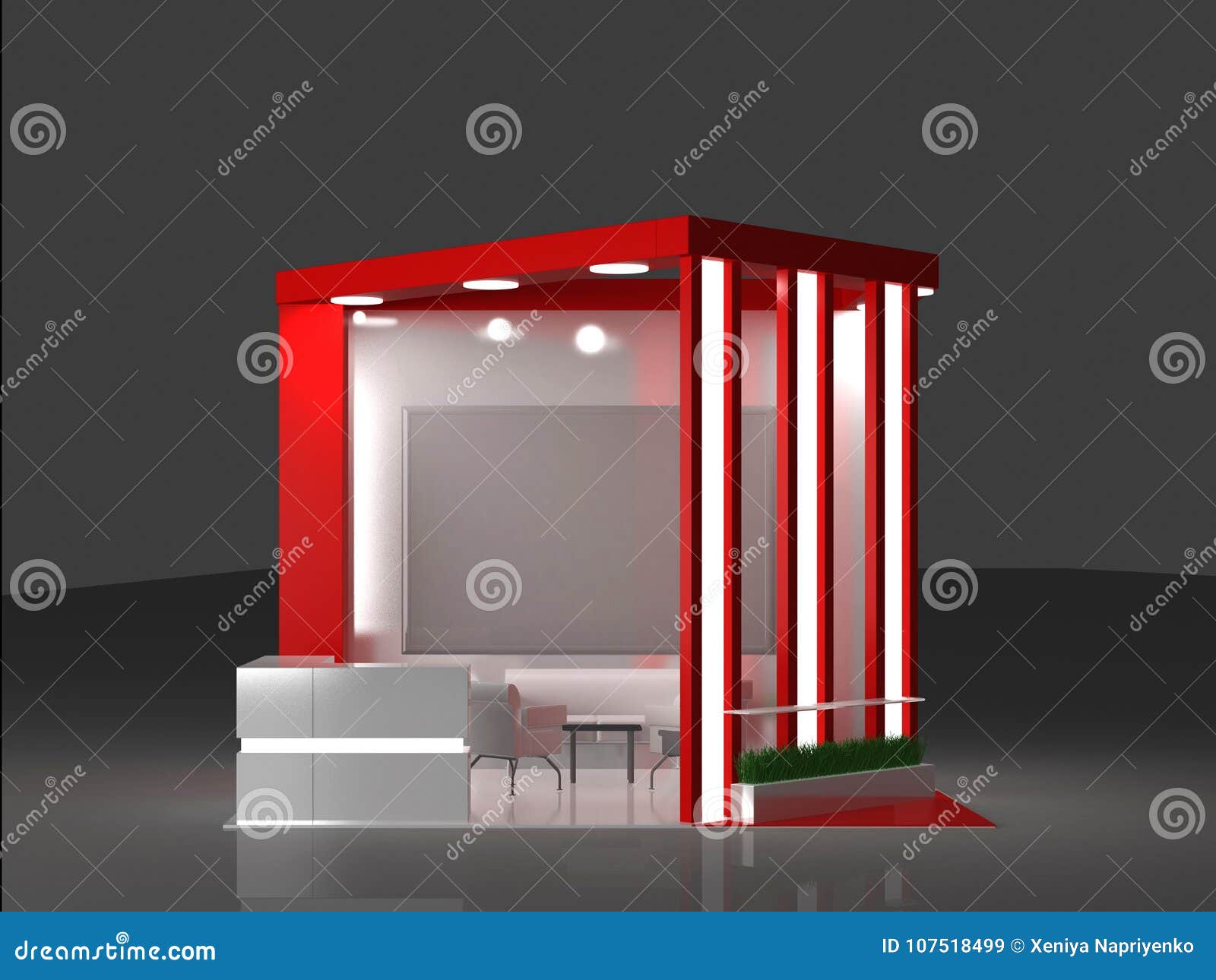 Red Exhibition Stand Interior and Exterior Sample Stock Illustration ...