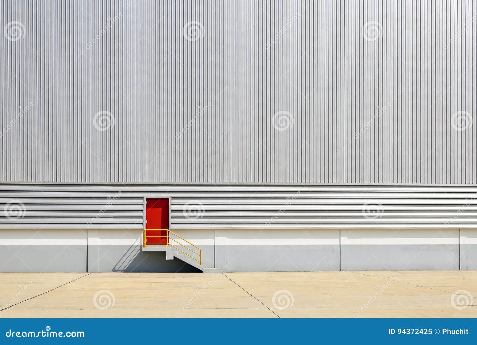 The Red Exit Door at the Sheet Metal Wall Stock Image - Image of ...
