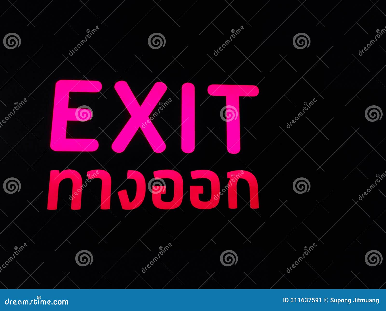 A Red Exit Light Sign is Available in Both English and Thai. Stock ...