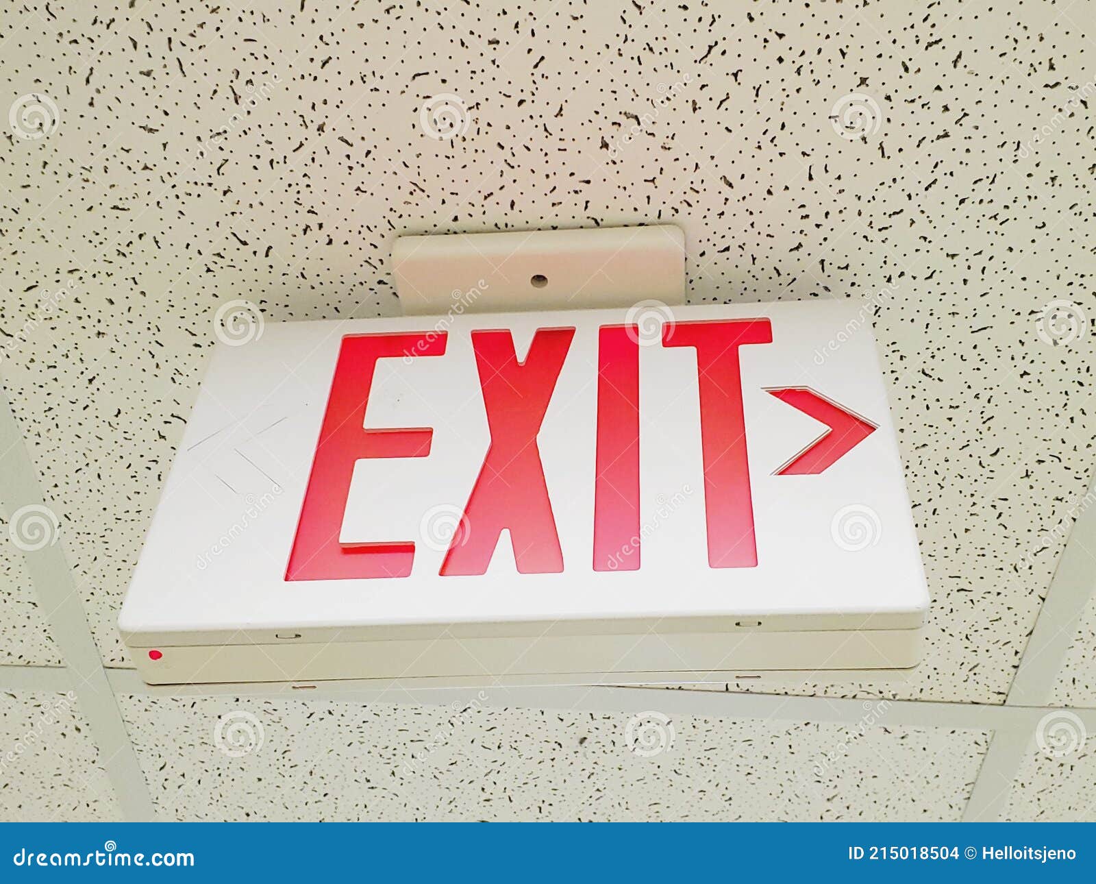 Red exit sign on ceiling stock photo. Image of advertising - 215018504
