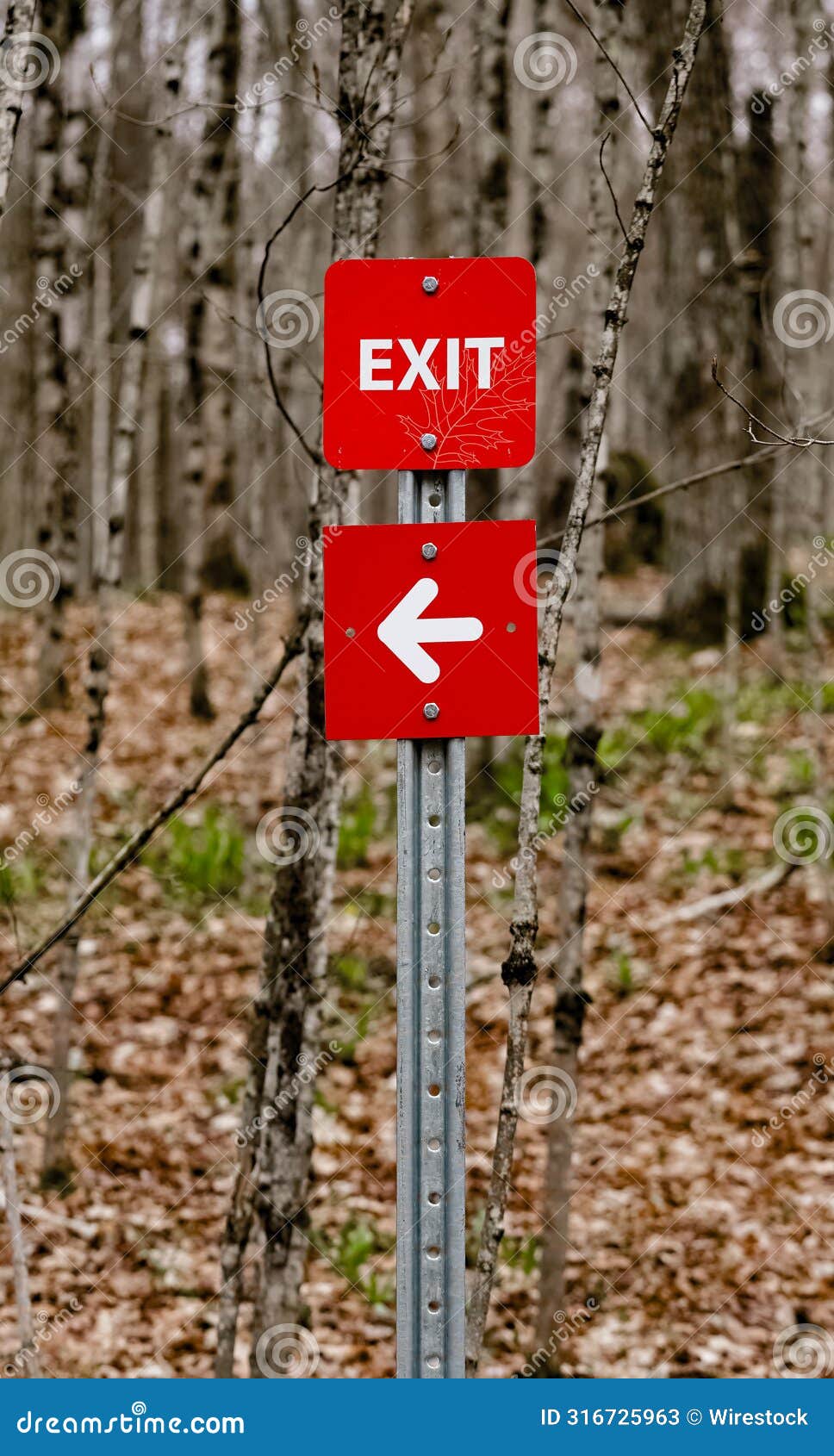 Red Exit Sign on a Trail Indicating the Correct Exit Route Stock Image ...