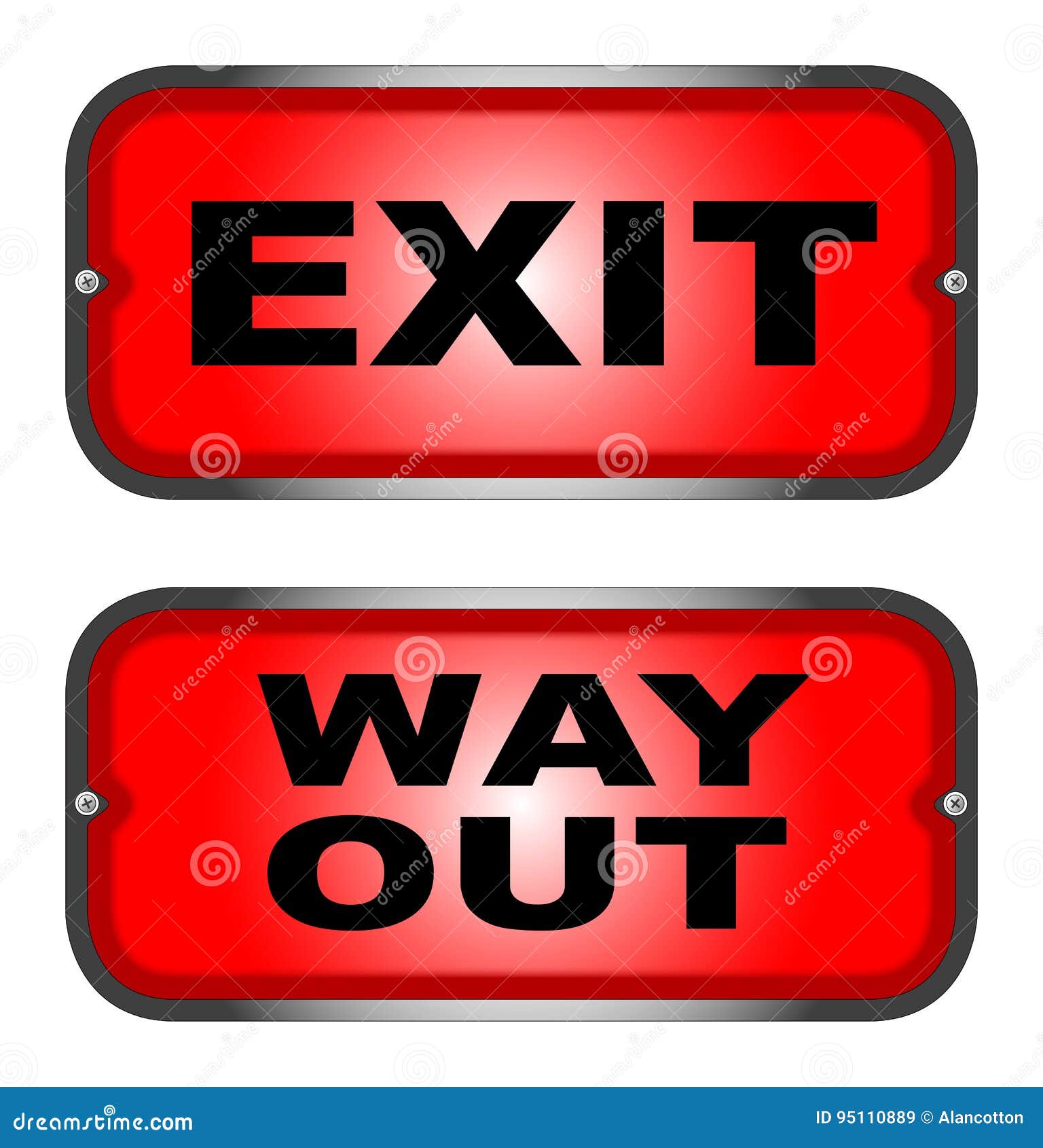 Red EXIT and WAY OUT sign stock vector. Illustration of exit - 95110889