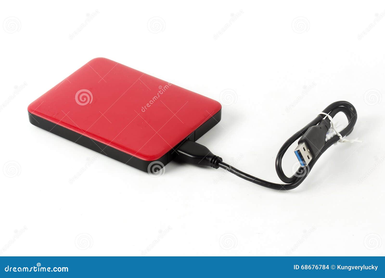 Red External Hard Drive and Cable Stock Photo - Image of industry ...