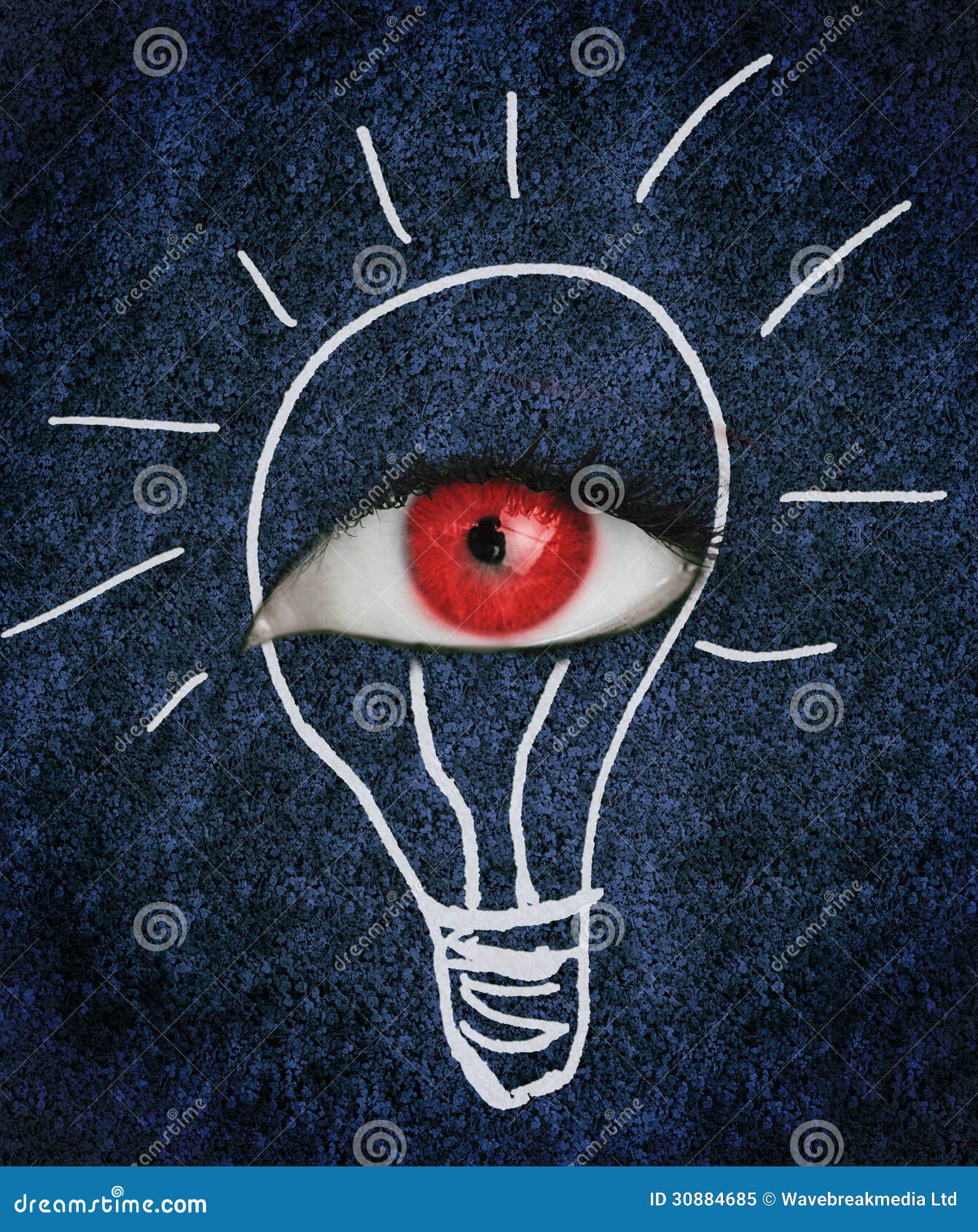 Red Eye Over Blue Texture Surrounded by a Drawing of a Lightbulb Stock ...