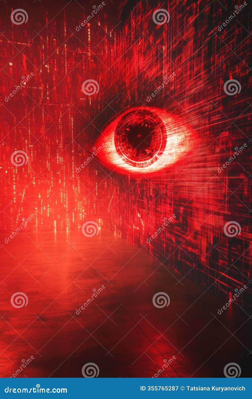 Red Eye Symbolizing Surveillance and Technology in Digital Environment ...