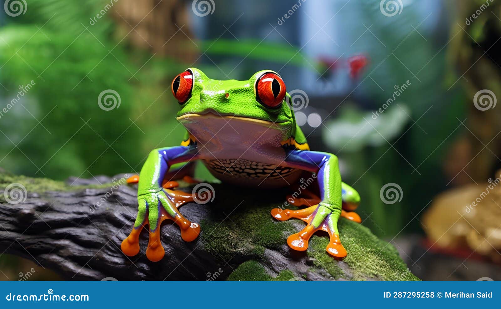 Red Eyed Frog With Blank Background. Tree Frog On Lotus Flower. Cute ...