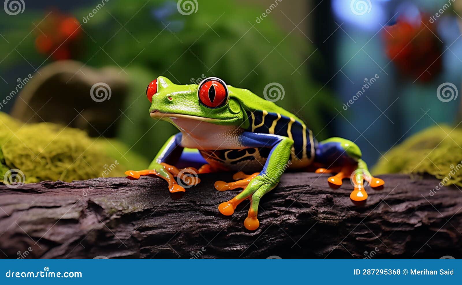 Red Eyed Frog With Blank Background. Tree Frog On Lotus Flower. Cute ...