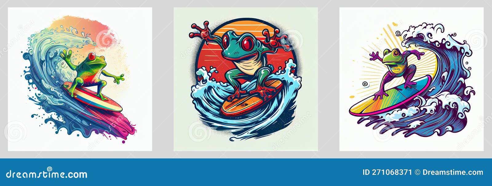 Red-eyed Tree Frog Surfing Rainbow Wave. AI Generative Stock ...