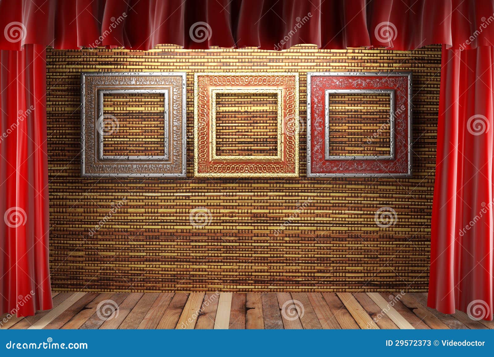 Red Fabric Curtain with Frames Stock Illustration - Illustration of ...