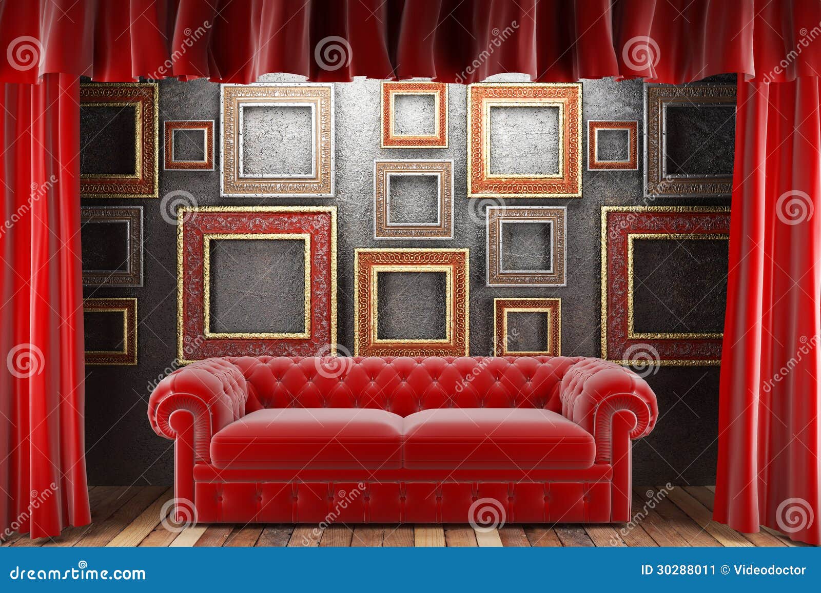 Red Fabric Curtain with Frames Stock Illustration - Illustration of ...