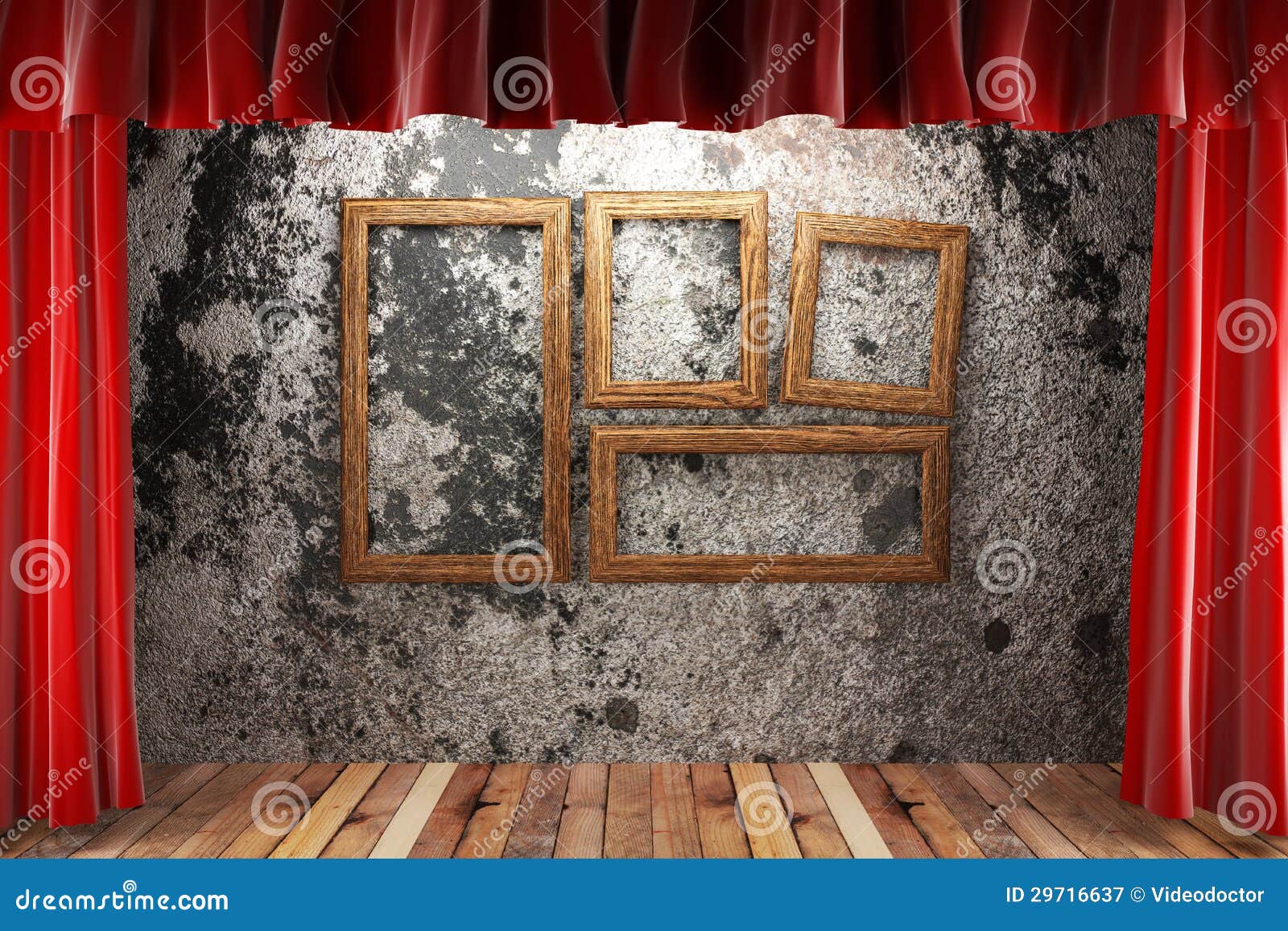 Red Fabric Curtain with Frames Stock Illustration - Illustration of ...