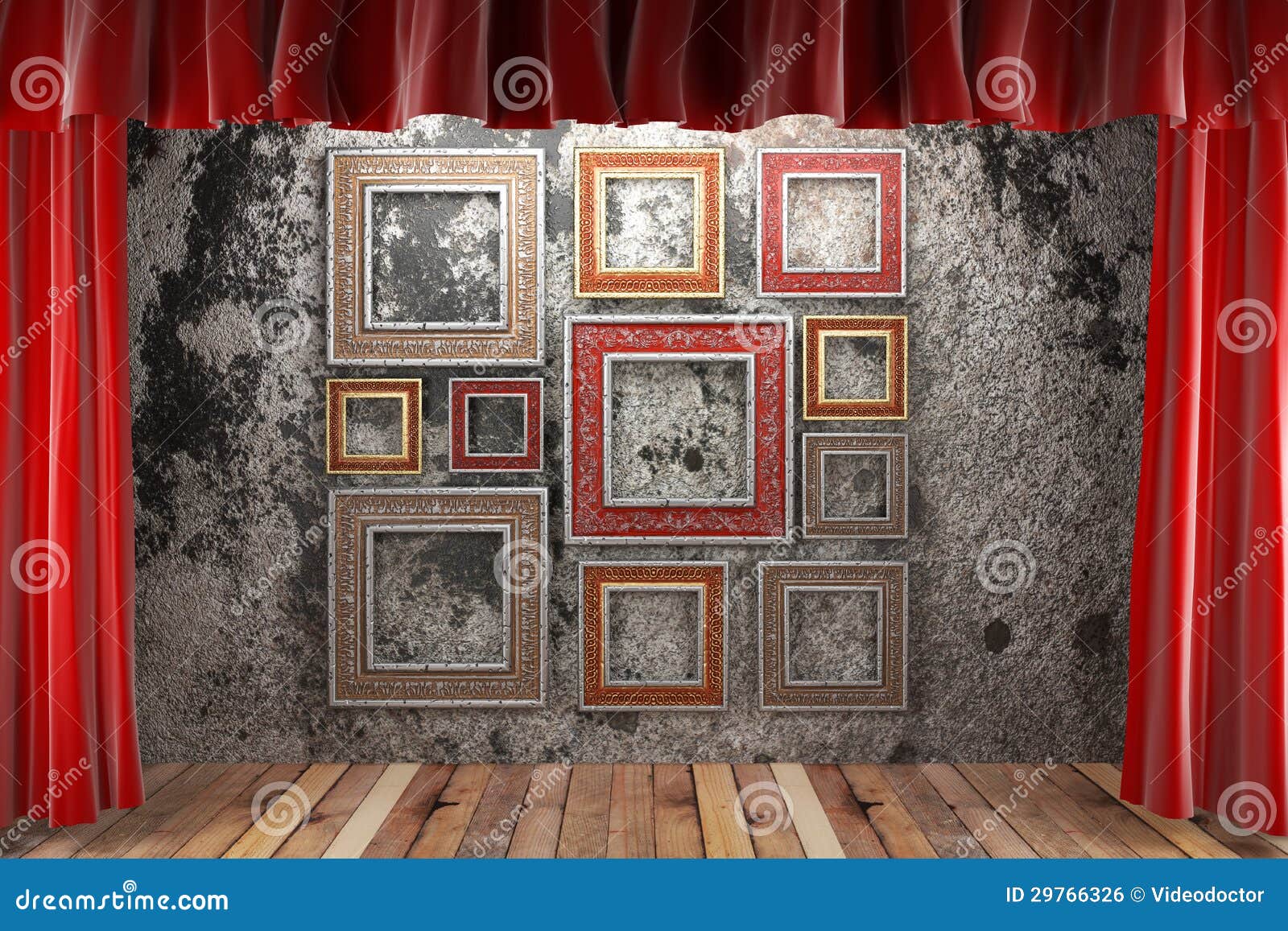 Red Fabric Curtain with Frames Stock Illustration - Illustration of ...