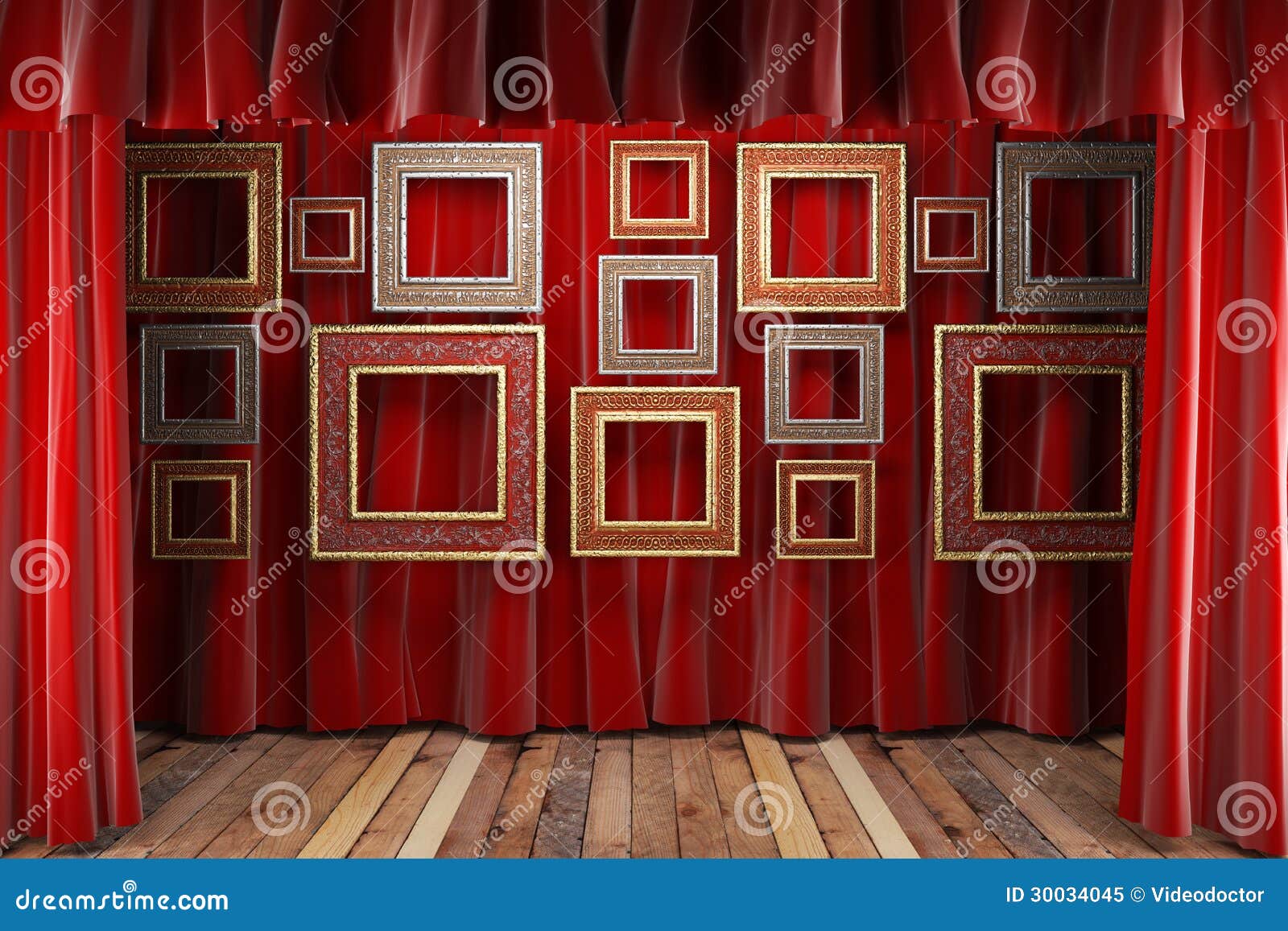 Red Fabric Curtain with Frames Stock Illustration - Illustration of ...