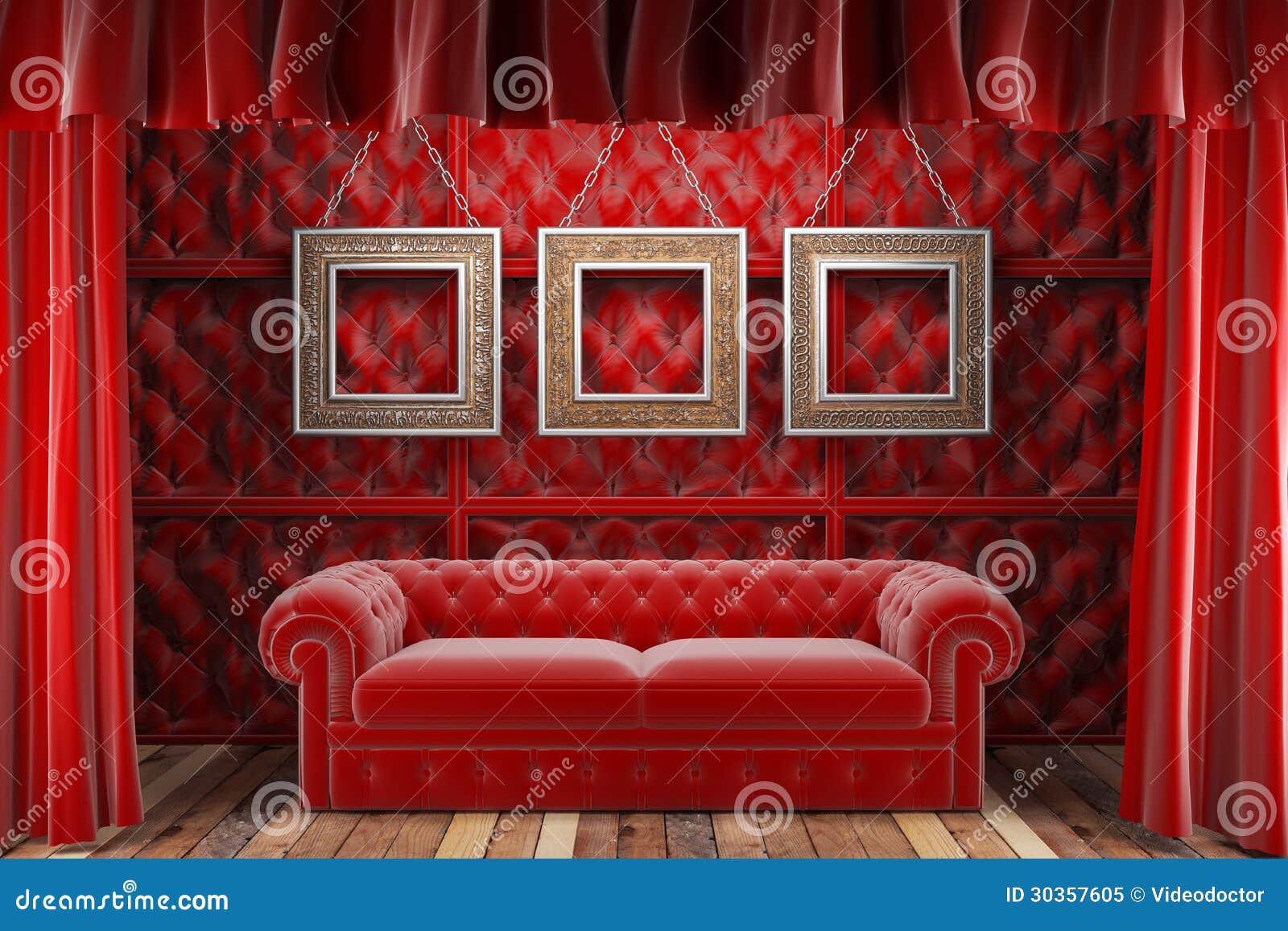 Red Fabric Curtain with Frames Stock Illustration - Illustration of ...