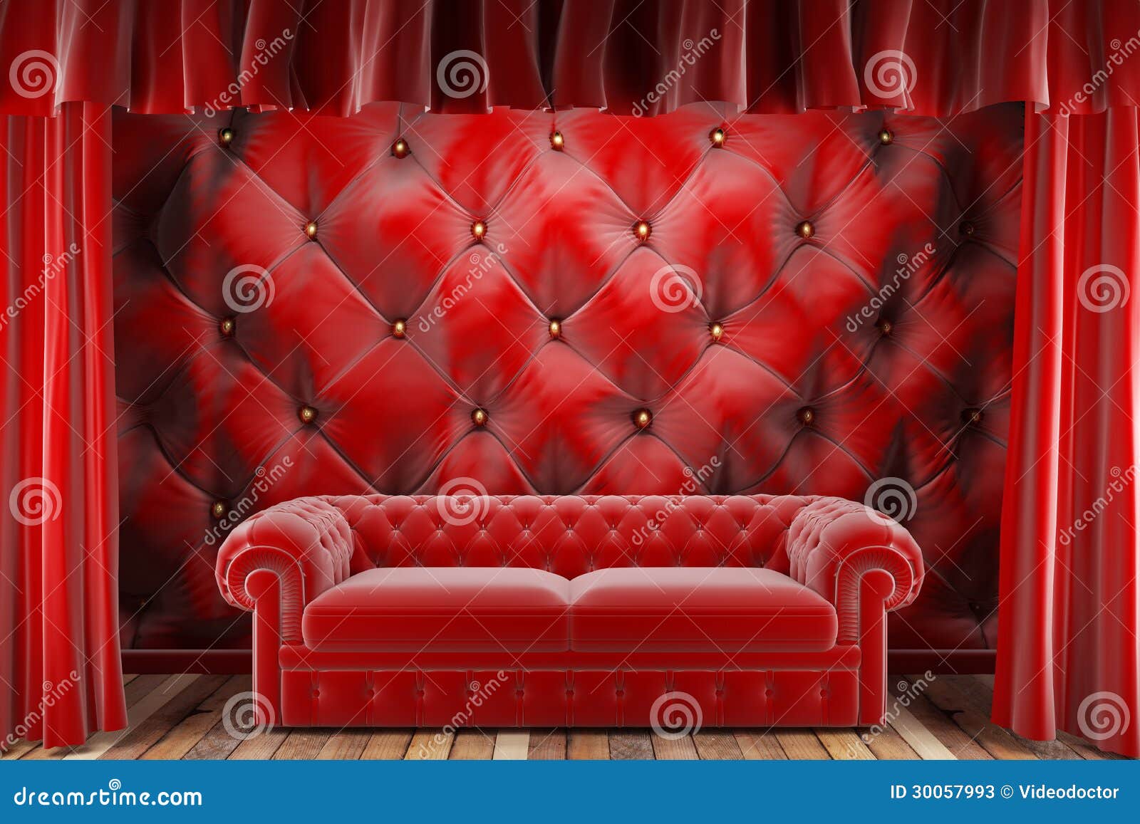 Red Fabric Curtain with Sofa Stock Illustration - Illustration of genre ...