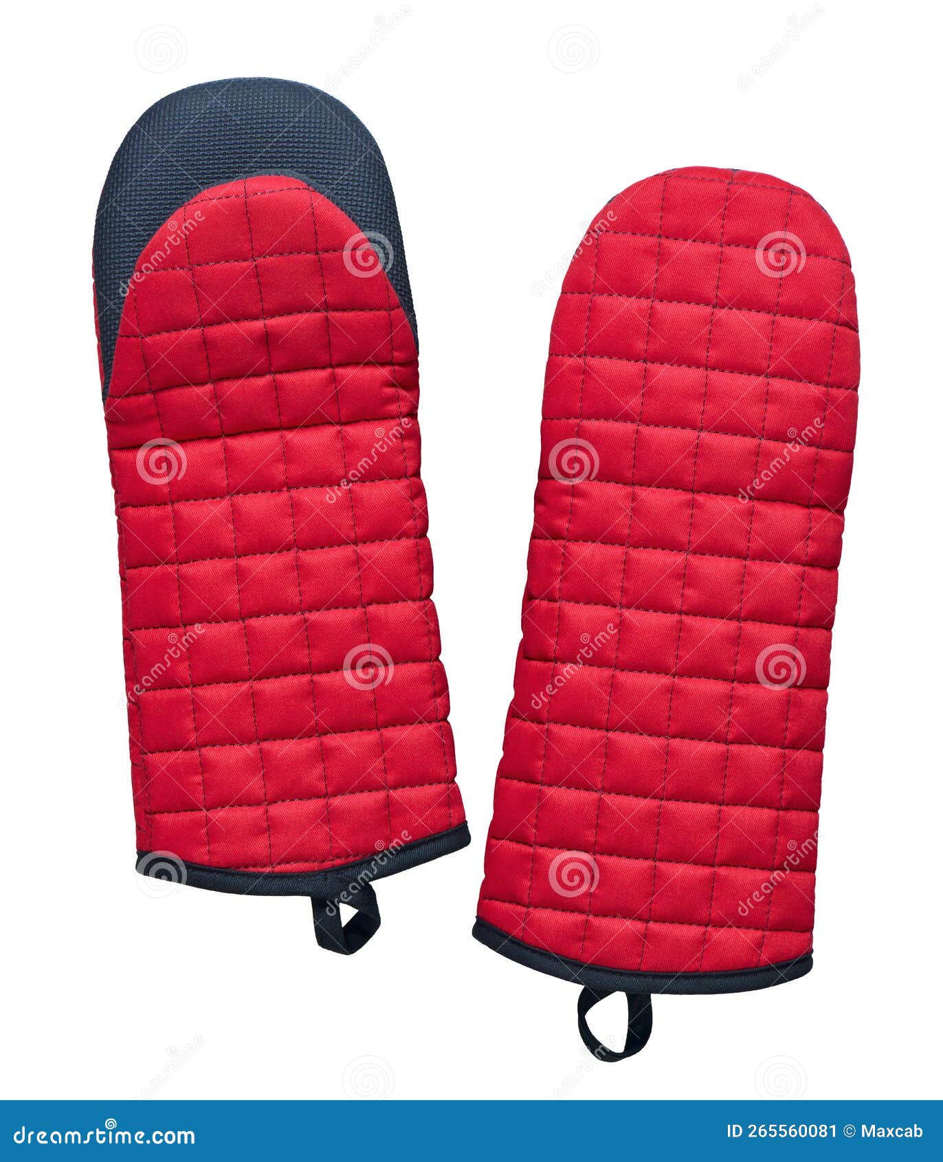 Red Fabric Quilted Oven Mitts with Silicone Inserts Isolated Stock ...