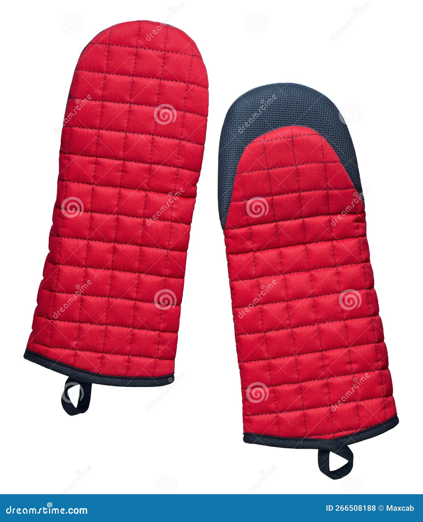 Red Fabric Quilted Oven Mitts with Silicone Inserts Isolated Stock ...