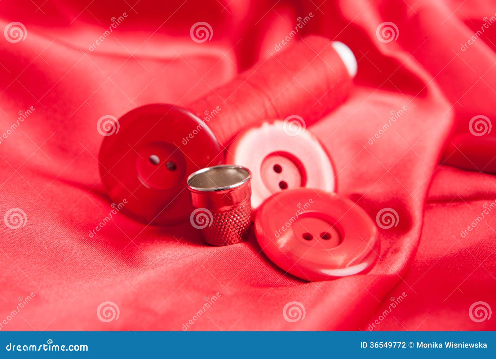 Red Fabric and Sewing Accessories Stock Photo - Image of closeup ...