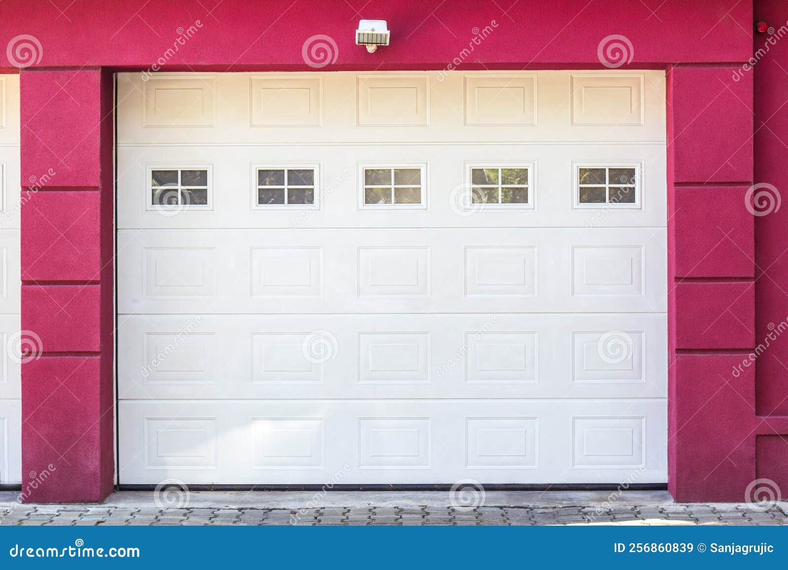 Red Facade of Home with Home Garage Stock Image - Image of exterior ...