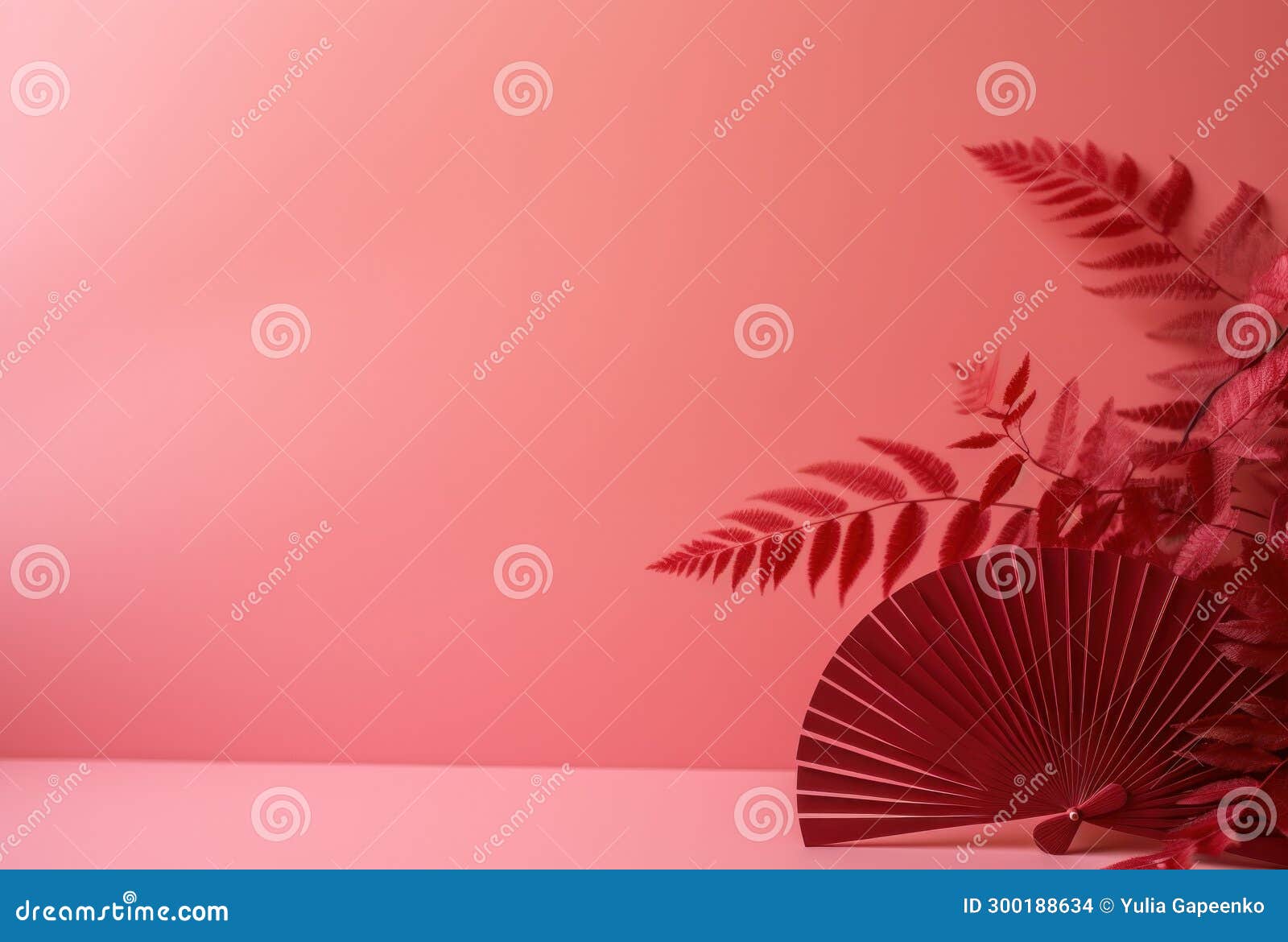 Red Fan with Plants on the Pink Background Stock Illustration ...