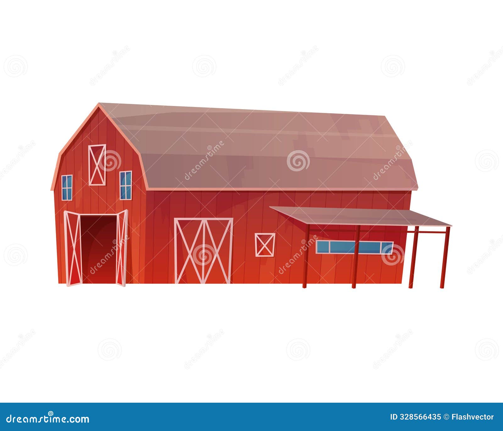 Red Barn With Hay, Wooden Agricultural Building Cartoon Vector ...