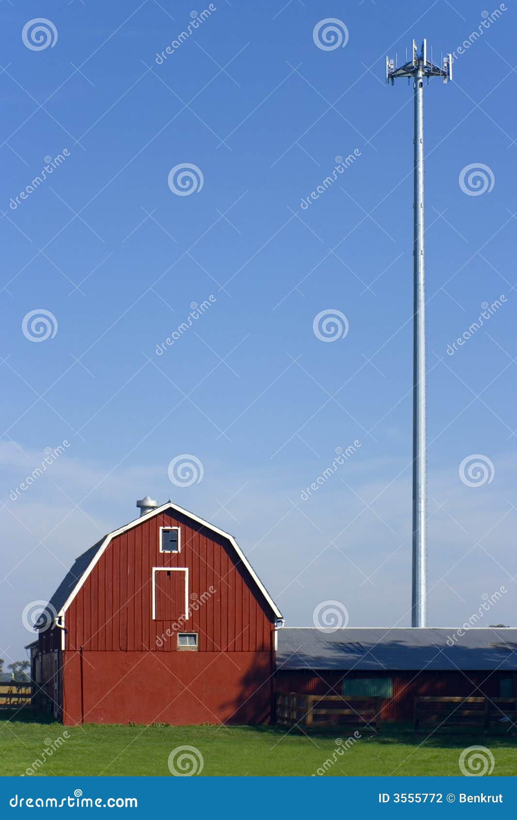 Red Farm with a Cell Tower. Stock Photo - Image of farm, blue: 3555772