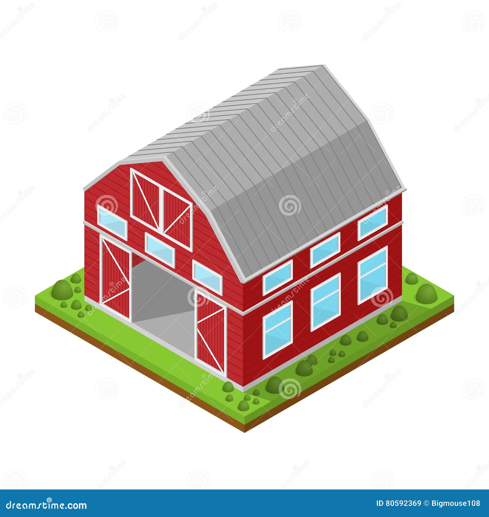 Red Farm House Isometric View. Vector Stock Vector - Illustration of ...