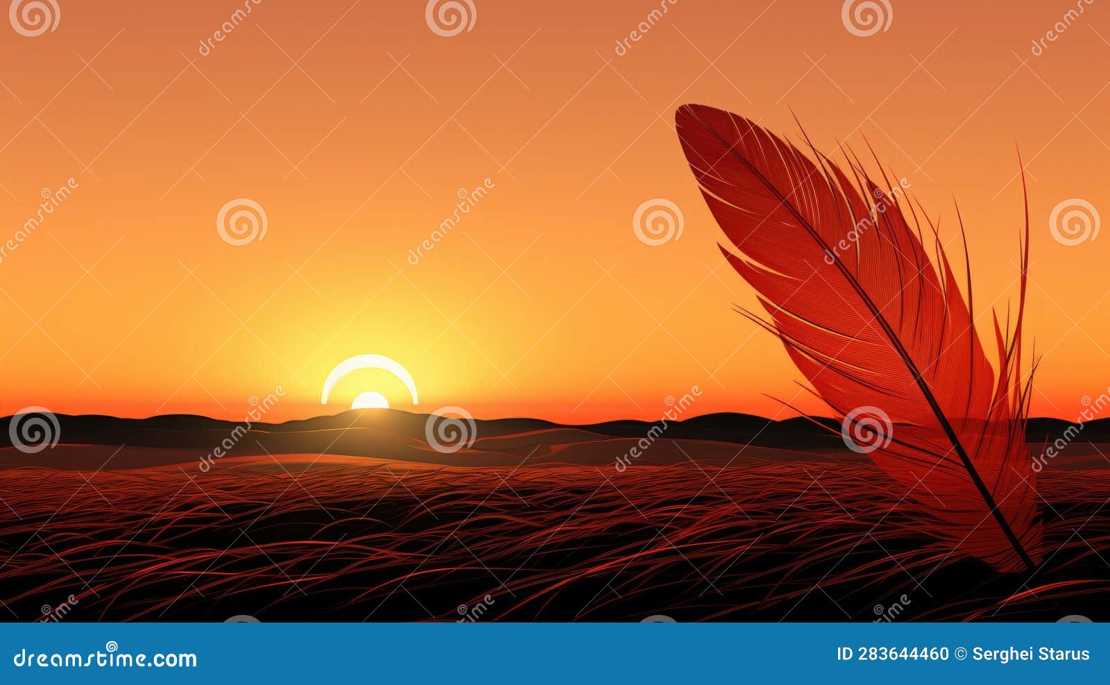A Red Feather Quill Sitting on Top of a Grass Covered Field. Generative ...